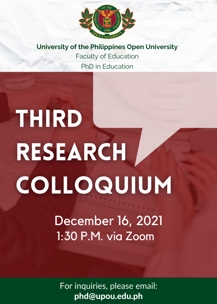 UPOU-FEd to Hold 3rd Research Colloquium for PhD in Education Students ...
