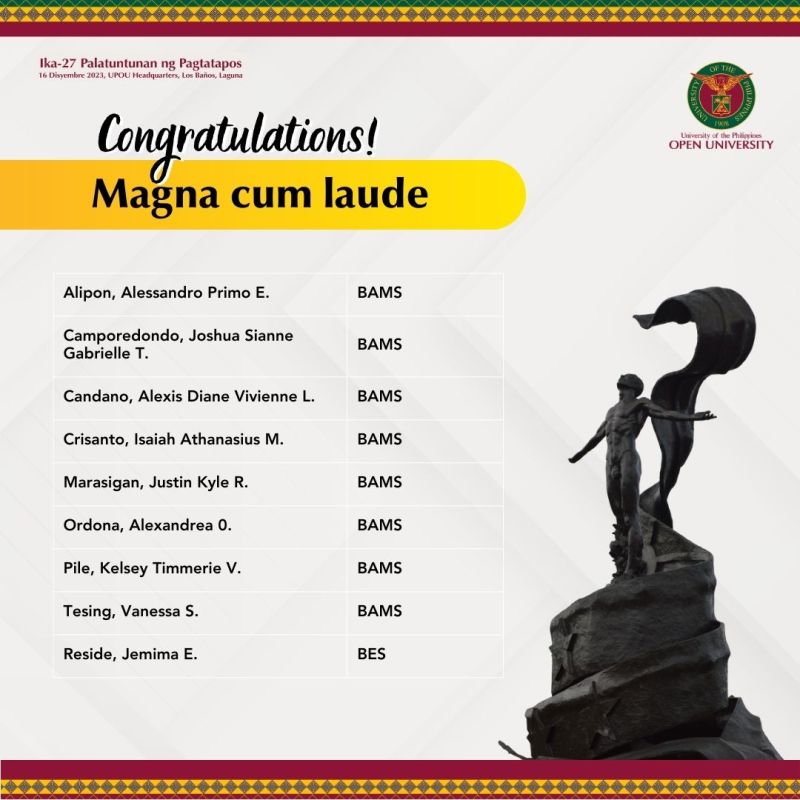 UPOU Congratulates Graduates with Academic Merits - University of the ...