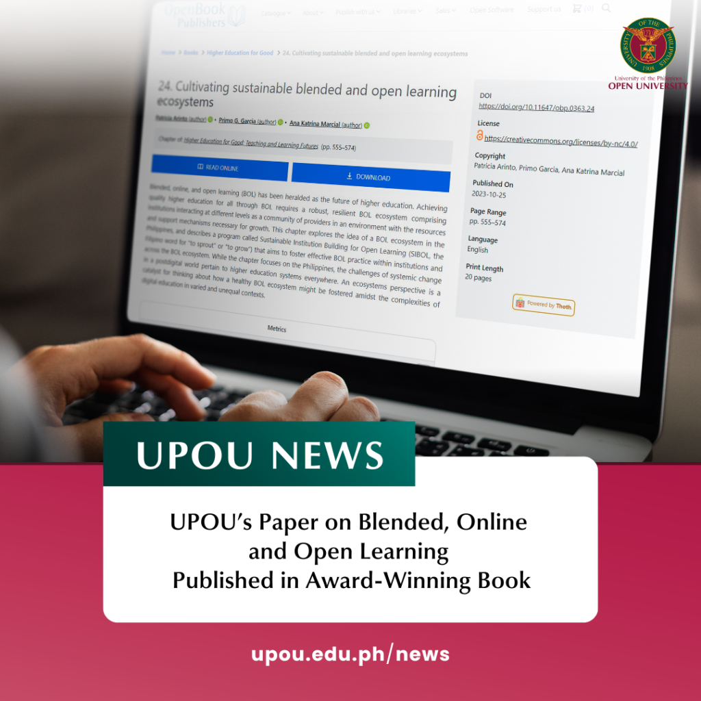 UPOU’s Paper on Blended, Online and Open Learning Published in Award ...
