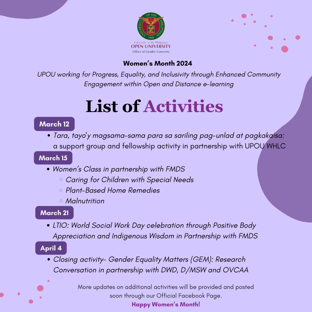 UPOU to Highlight Equality, Progress, and Inclusivity in the 2024 Women ...