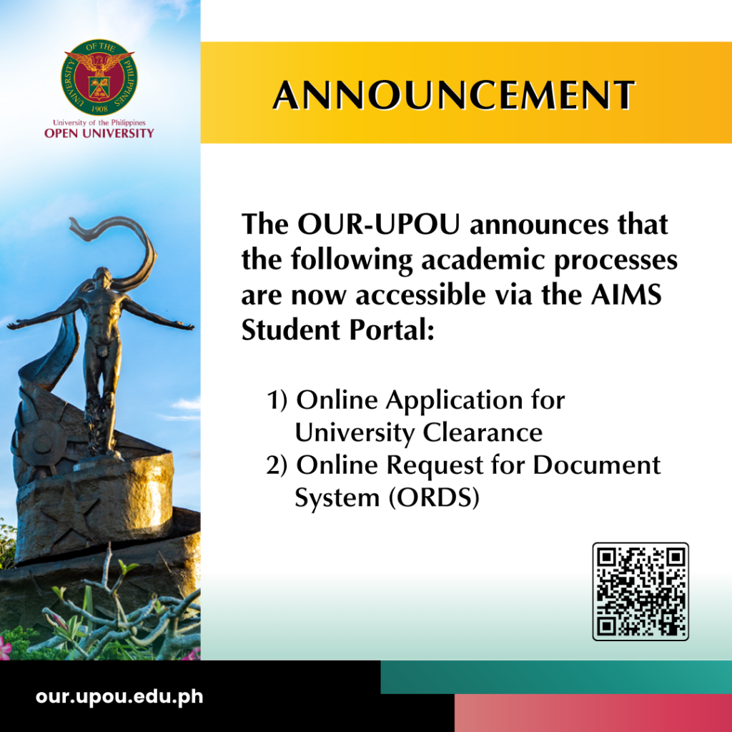 Announcement from UPOU OUR - University of the Philippines Open University