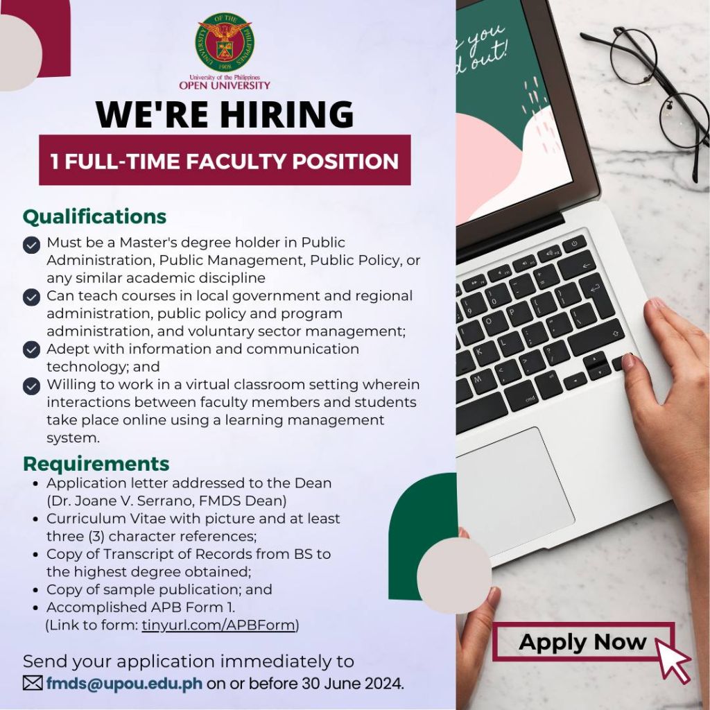 Job Opportunity: One (1) Full-time Faculty Position at FMDS - University of the Philippines Open ...