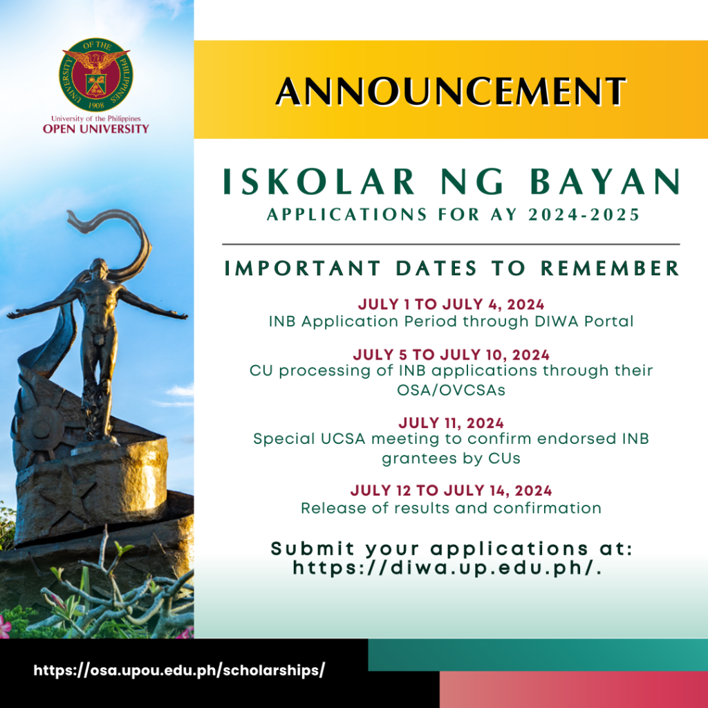 Iskolar Ng Bayan Applications AY 2024-2025 - University of the ...