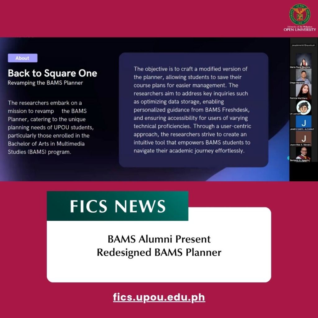 BAMS Alumni Present Redesigned BAMS Planner - University of the ...